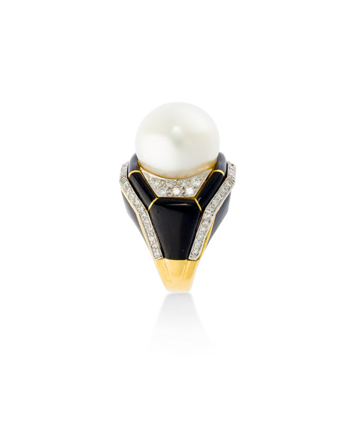 David Webb Pearl Diamond & Onyx Ring – Joseph Saidian & Sons