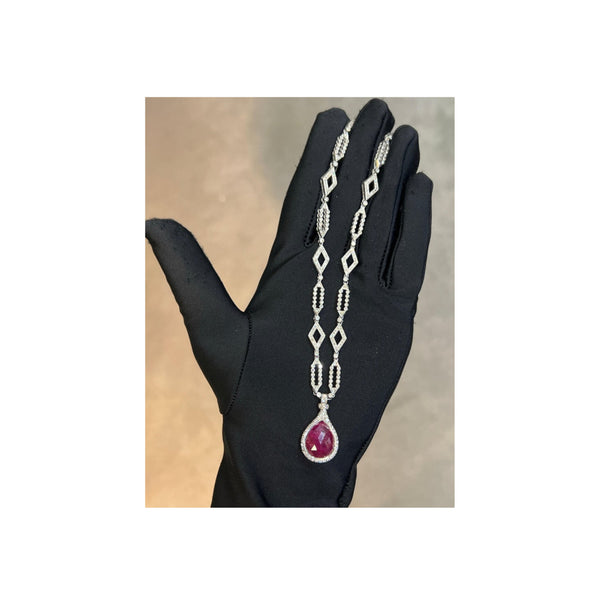 Certified Unheated Burmese Briolette Ruby and Diamond Necklace – Joseph ...